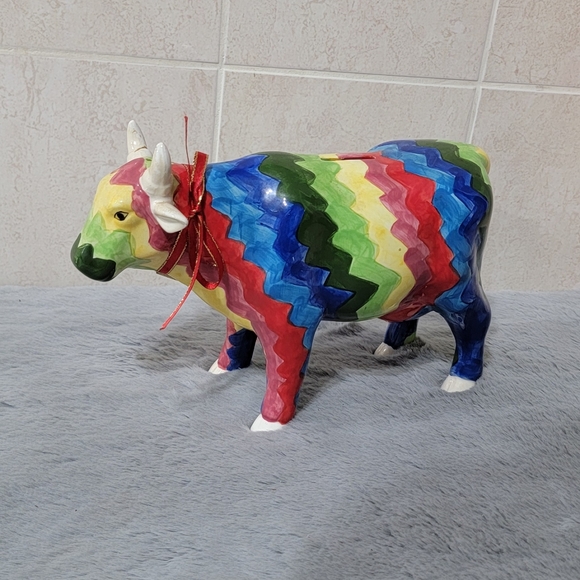 Art | Vintage Painted Rainbow Ceramic Cow Piggy Bank Art Design Mid ...